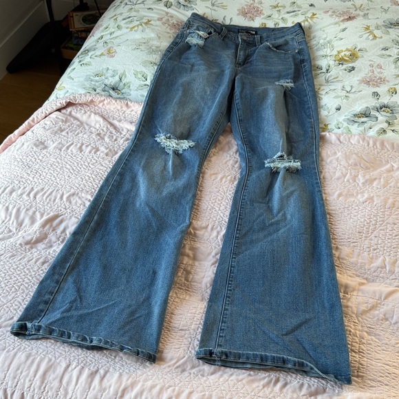 Fashion Nova | Jeans | Fashion Nova Blue Distressed Flare Jeans | Poshmark